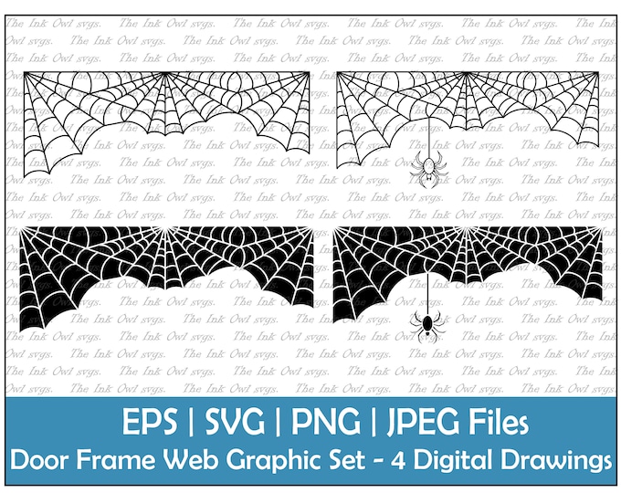 Corner Spider Web Frame Vector Clipart Set / Outline Drawing Graphic ...