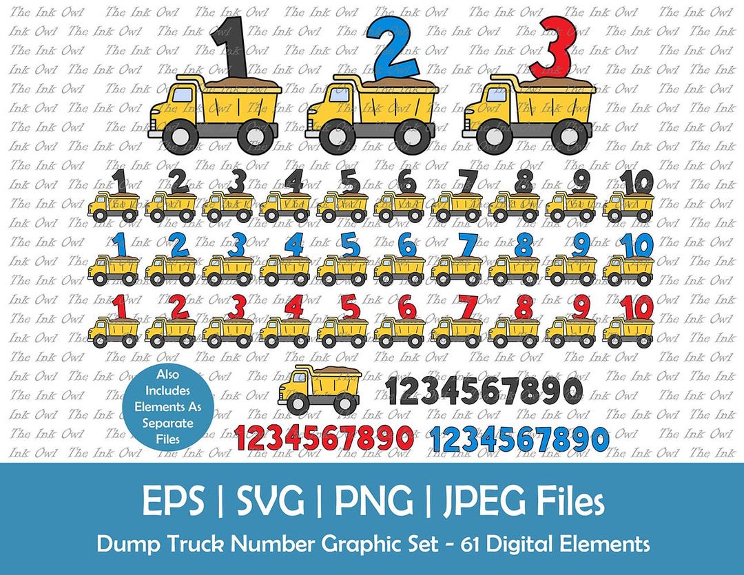 Dump Truck Number Vector Clipart Set / Birthday Boy Shirt Design / Blue ...