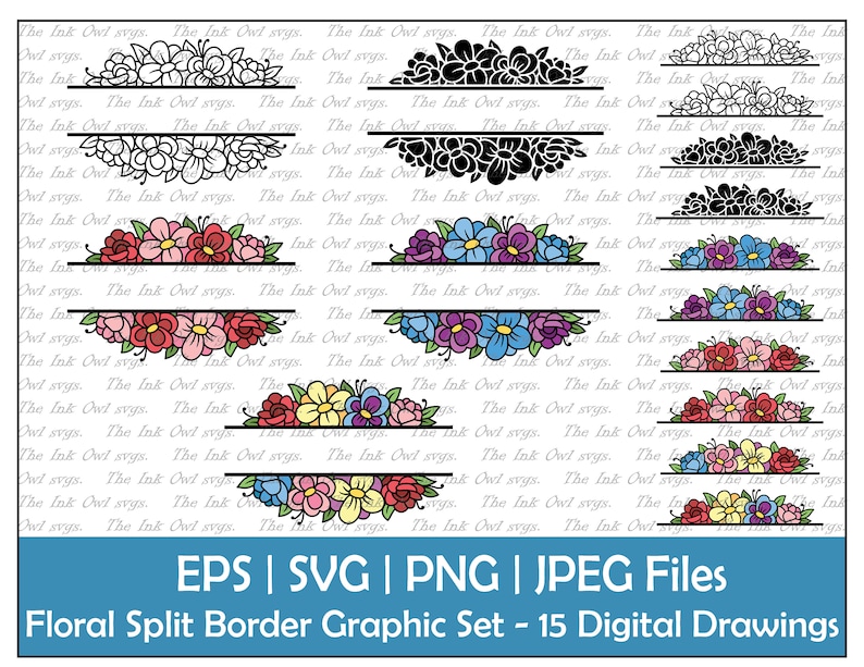Split Flower Label Border Vector Clipart Set / Outline Stamp - Etsy