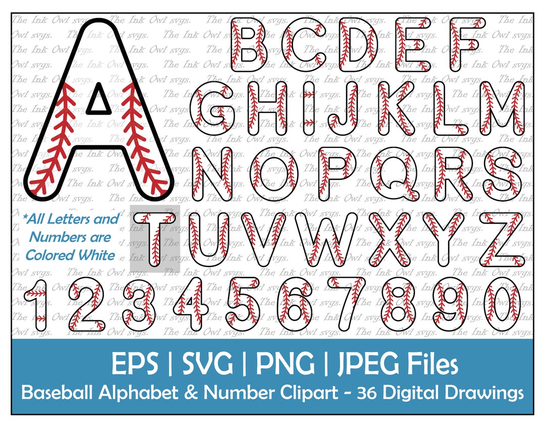 Baseball Letter Stitch Alphabet and Numbers Vector Clipart Set / Text ...