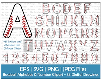 Baseball Themed Alphabet and Numbers, PNG, SVG - Etsy