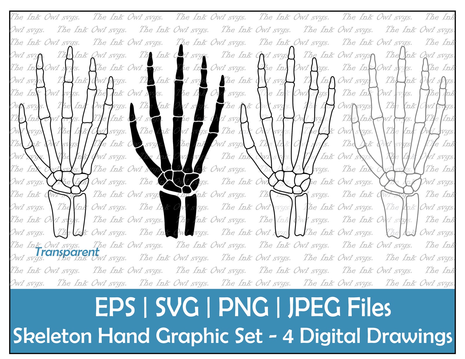 Skeleton Hand Vector Clipart Set / Outline & Stamp Drawing - Etsy
