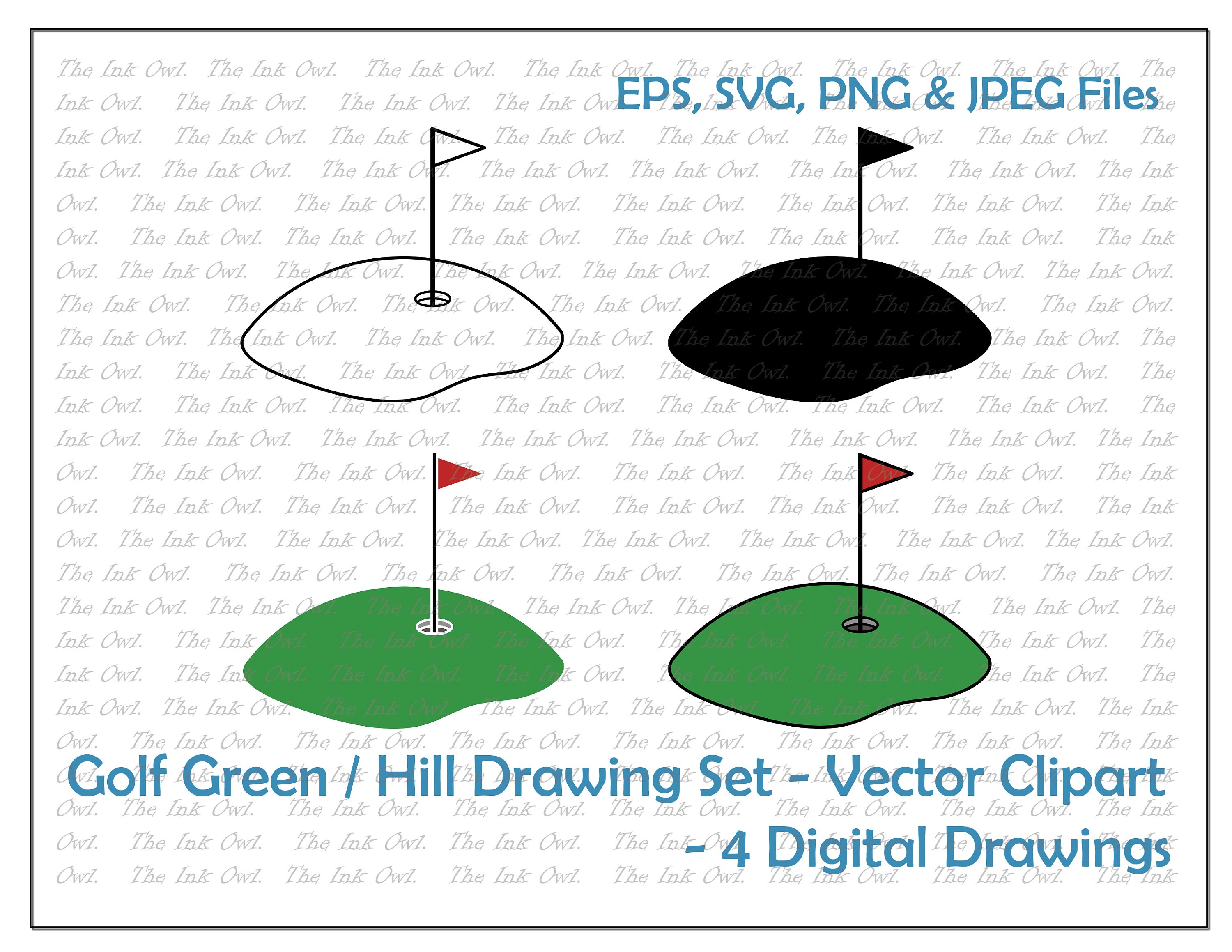 Golf Green Hill Vector Clipart / Outline & Stamp Drawing | Etsy