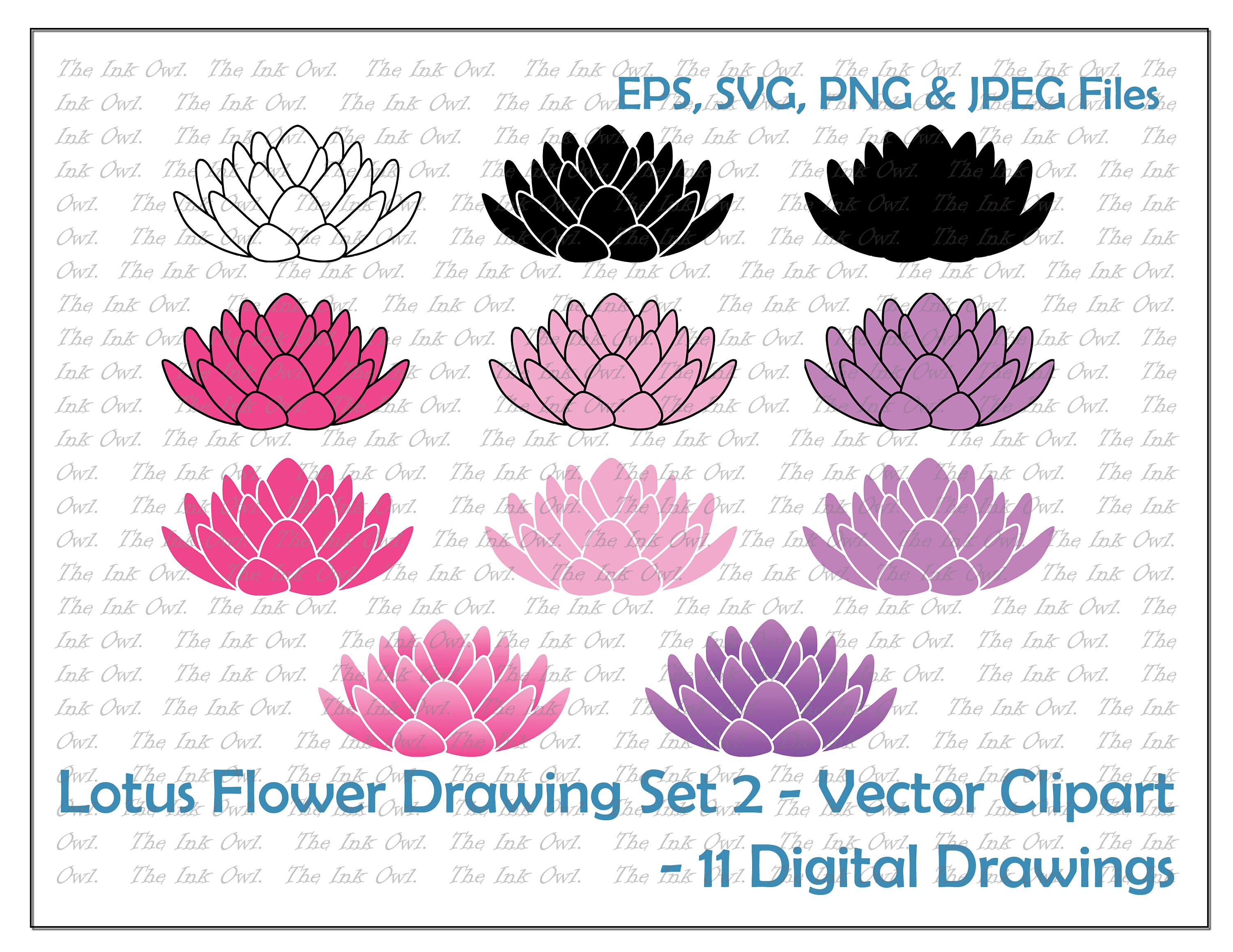Lotus Water Lily Flower Vector Clipart Set / Outline & Stamp - Etsy