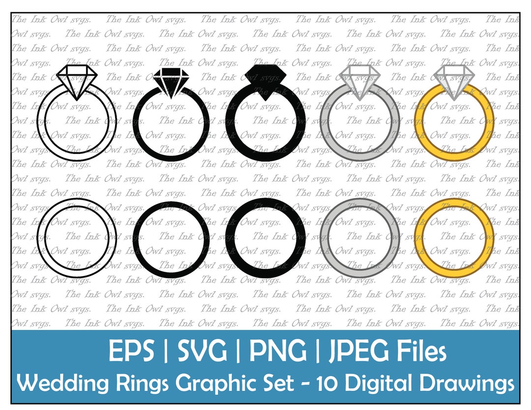 Wedding Diamond Rings Vector Clipart Set / Outline, Silhouette Stamp ...