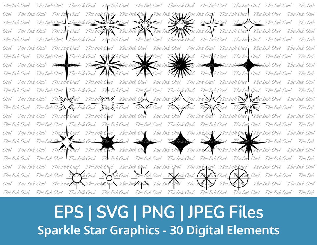 Sparkle Star Shimmer Svg Clipart Set / Outline & Stamp Silhouette ...