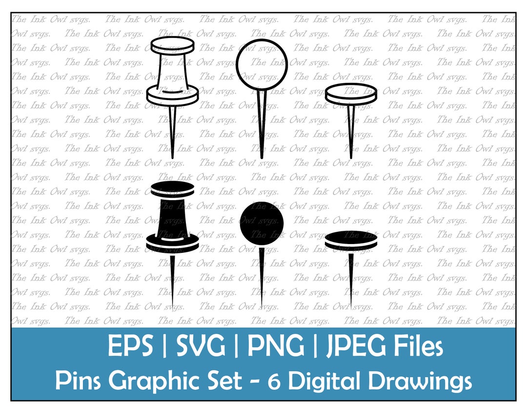 Pin Tacks Vector Clipart Set / Outline & Stamp Drawing Graphics / PNG ...