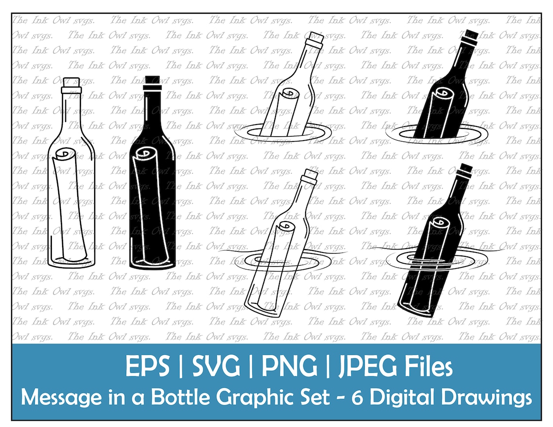 Message in a Bottle Vector Clipart Set / Outline & Stamp - Etsy