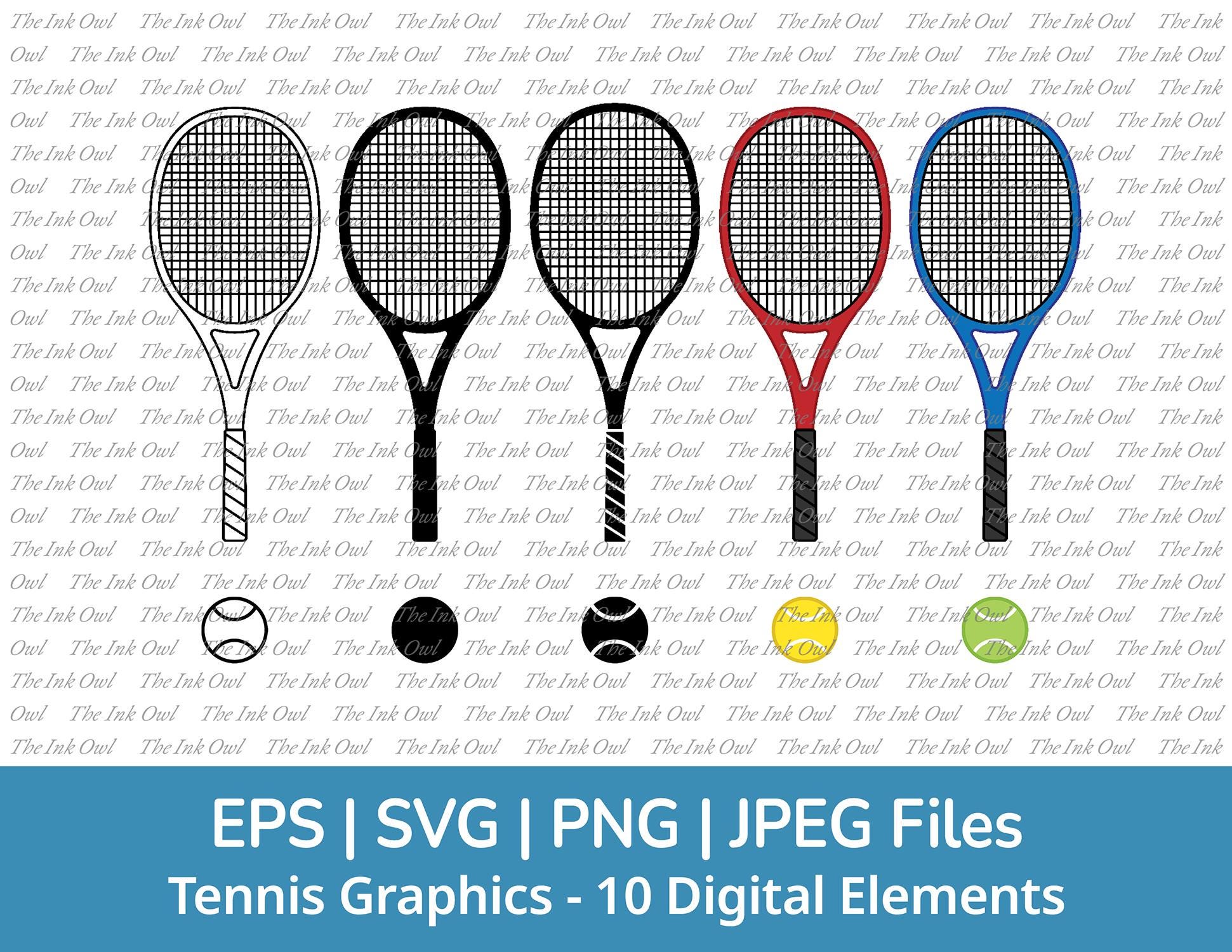 Tennis Racket and Ball Vector Clipart Set / Outline & Stamp Drawing ...