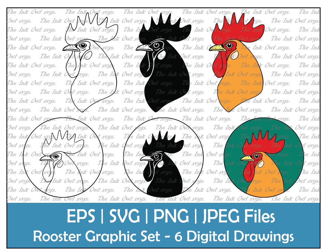 Rooster Head Vector Clipart / Outline Silhouette Stamp & - Etsy