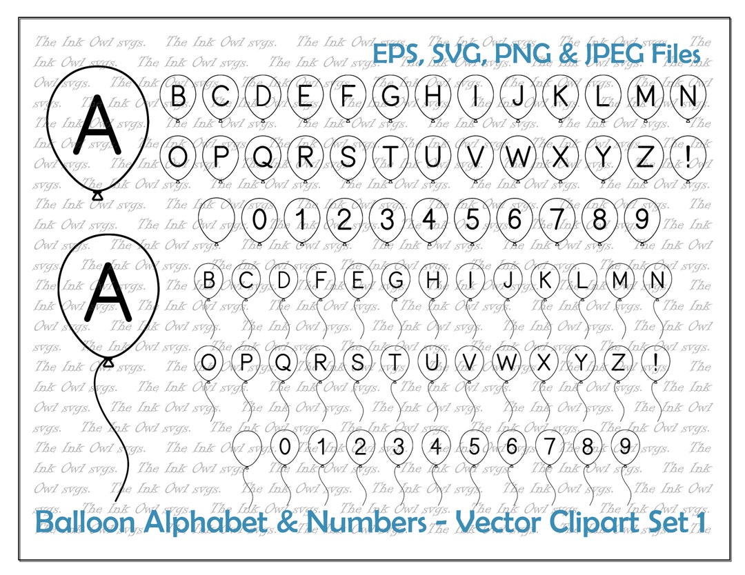 Balloon Alphabet Outline Vector Clipart / Graphic for Birthday or Baby ...