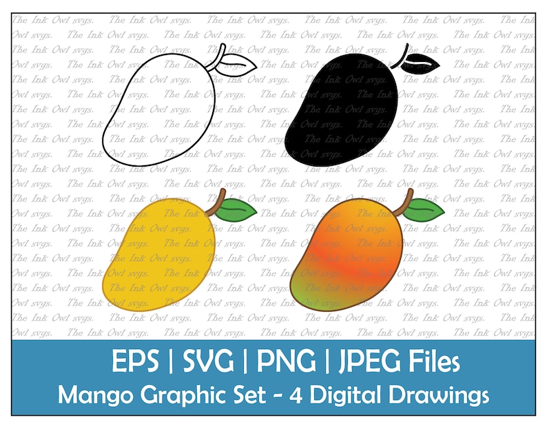 Mango Vector Clipart / Outline & Stamp Drawing Graphic / Fruit and Food ...