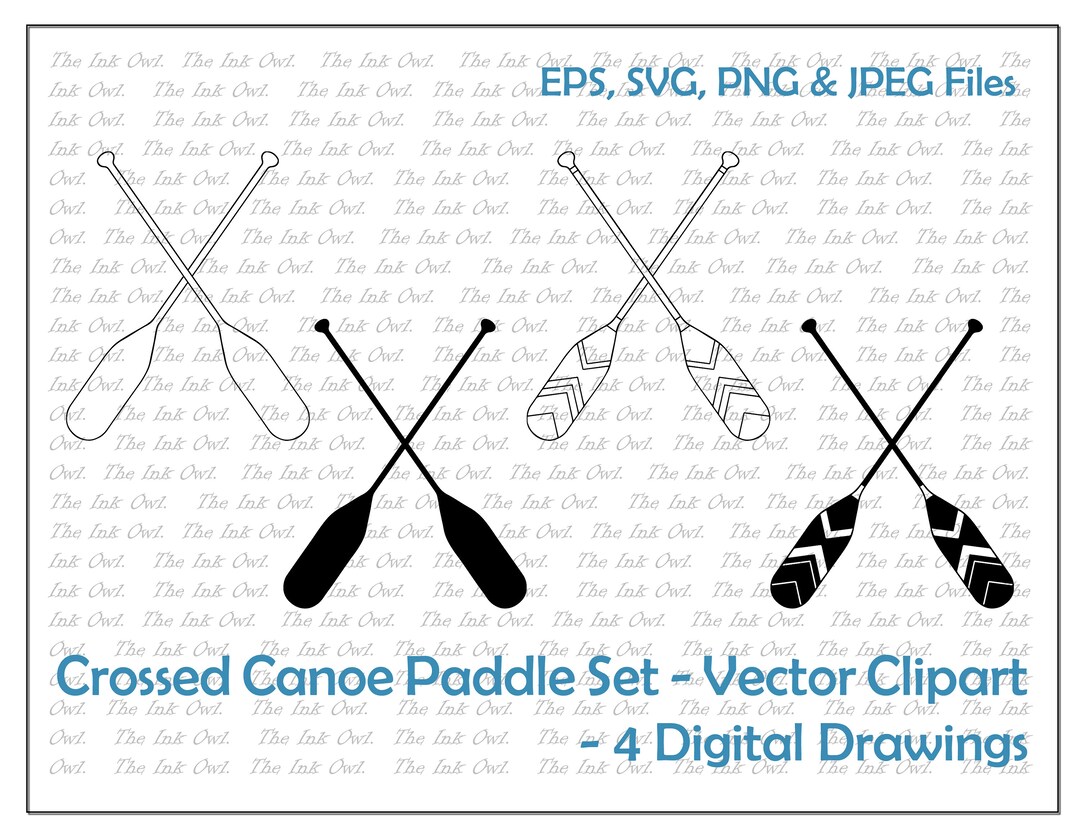 Crossed Canoe Paddle Logo Vector Clipart Set / Outline & Stamp Graphics ...