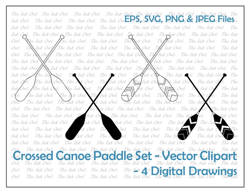 Crossed Canoe Paddle Logo Vector Clipart Set / Outline & Stamp Graphics ...