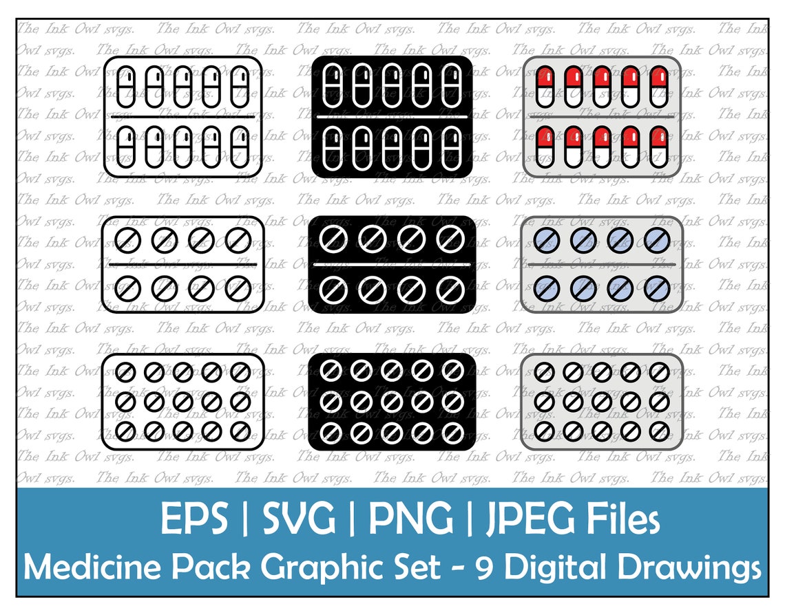 Medicine Pill Pack Vector Clipart Set / Outline & Stamp - Etsy