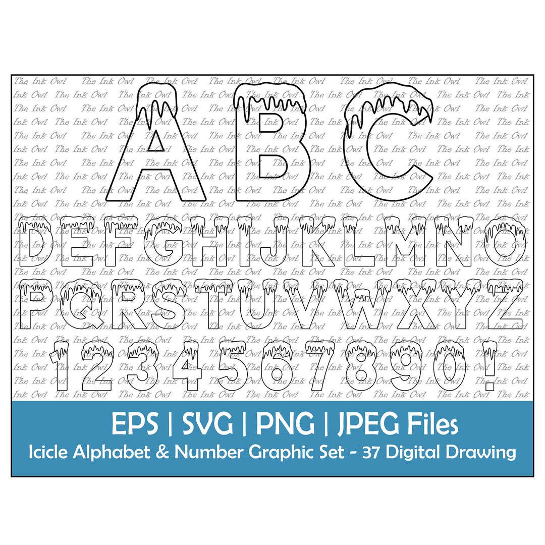 Icicle Letter Alphabet and Numbers Clipart / Outline Text Graphics ...