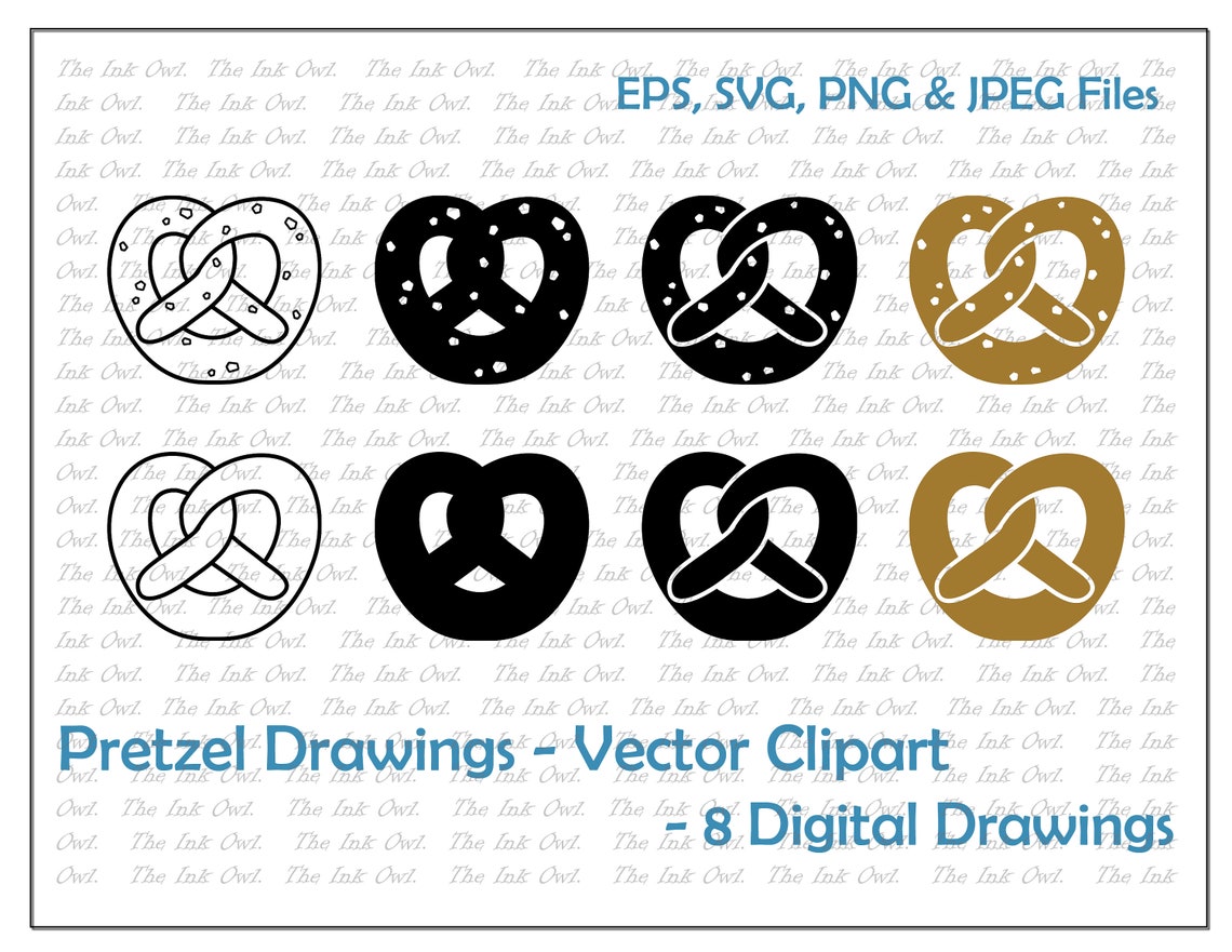 Pretzel Vector Clipart / Outline & Stamp Drawing Illustrations | Etsy