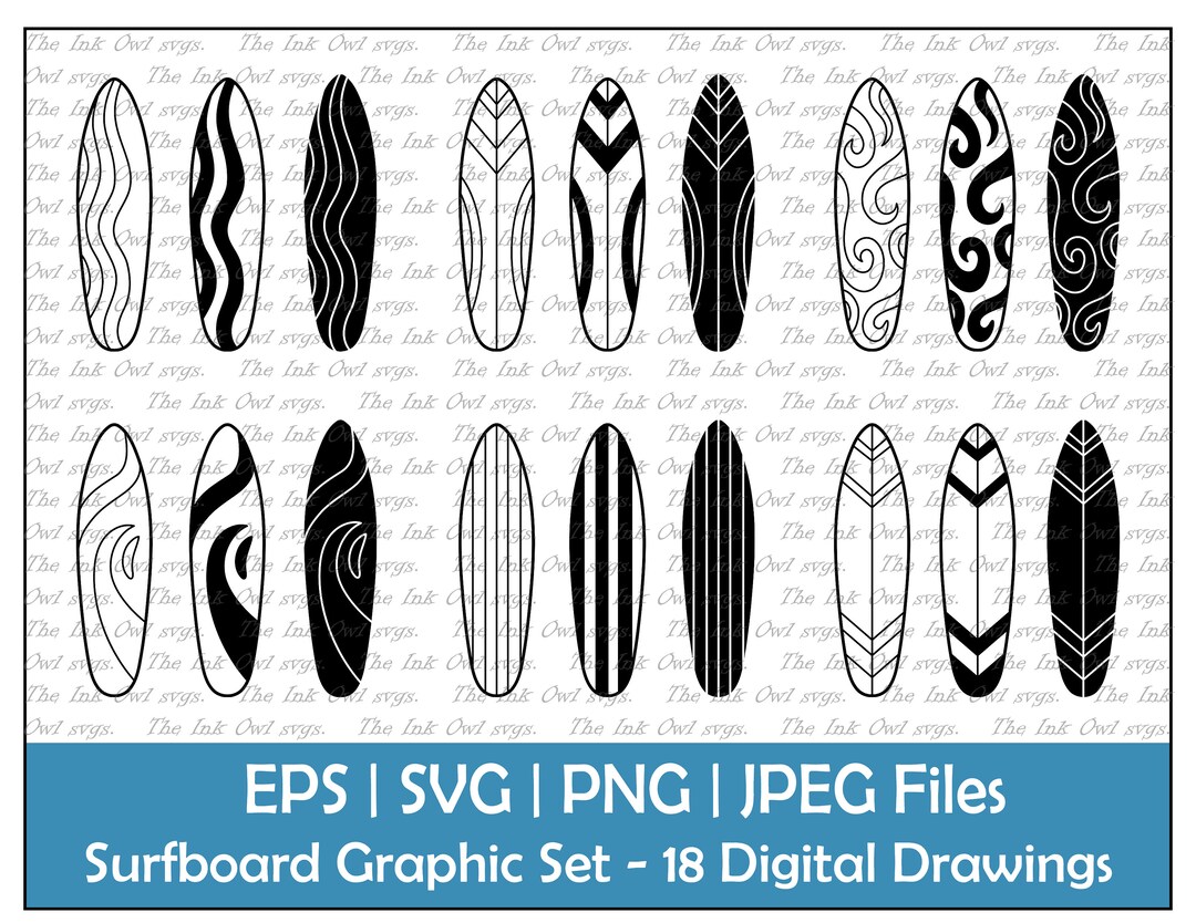 Surfboard With Pattern Designs Vector Clipart Set / Outline ...