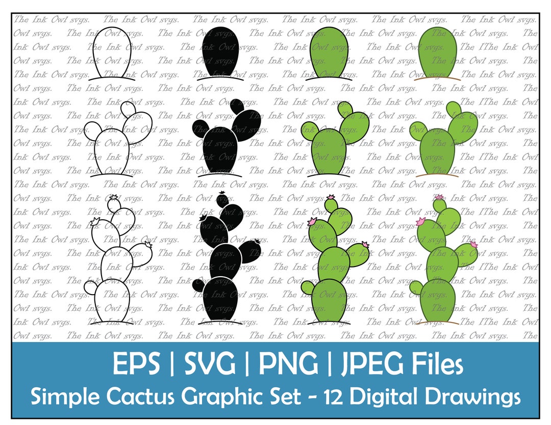 Simple Cactus Vector Clipart / Outline, Silhouette & Color Drawing ...