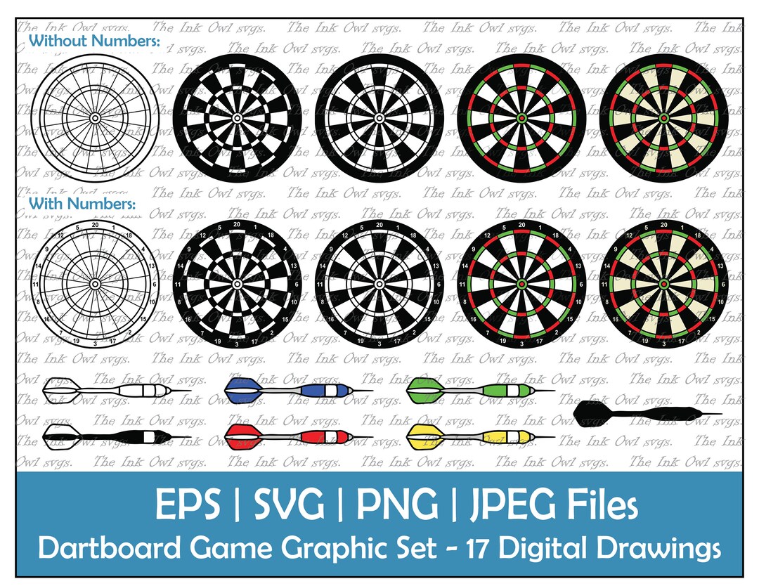 Dartboard Game With Darts Clipart Set / Outline, Silhouette Stamp ...