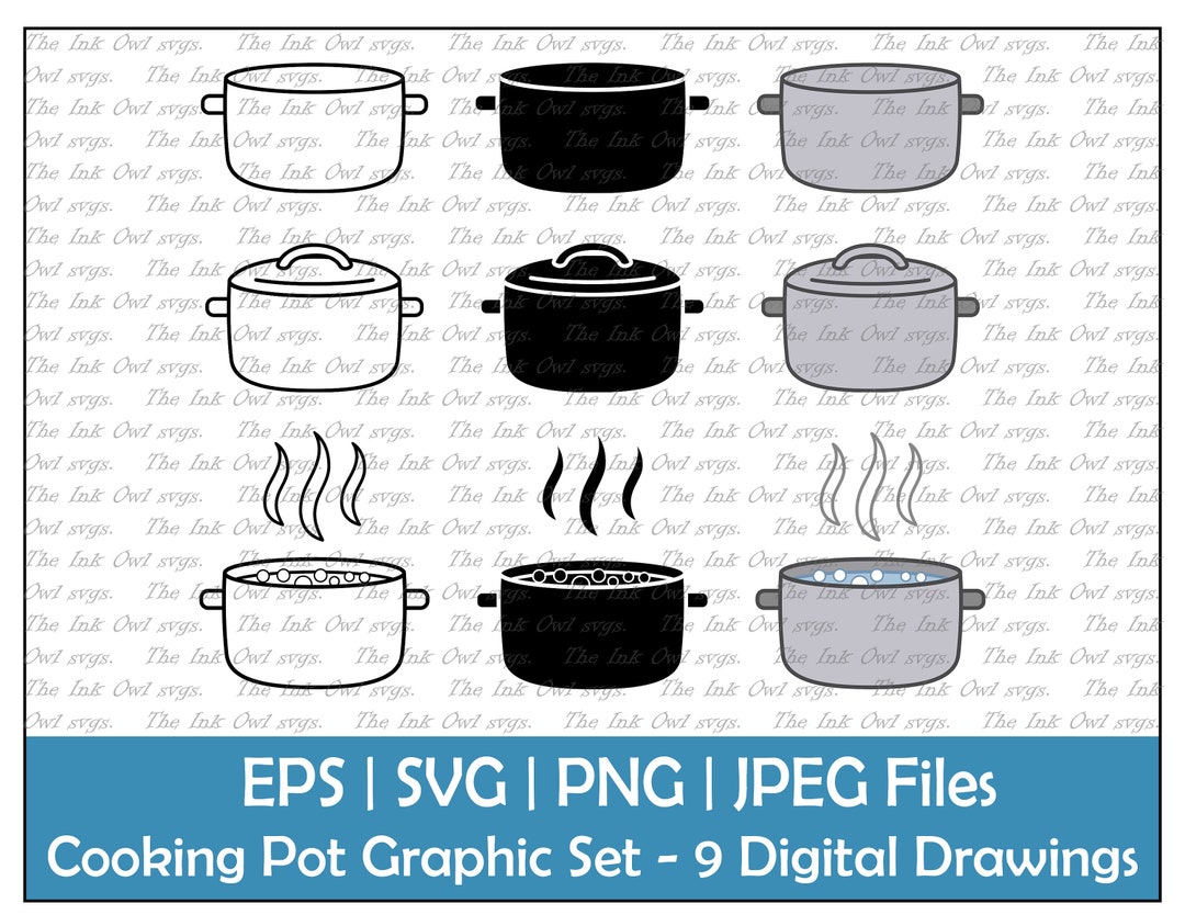 Cooking Pot With Lid Vector Clipart / Outline & Stamp Graphic/ Boiling ...
