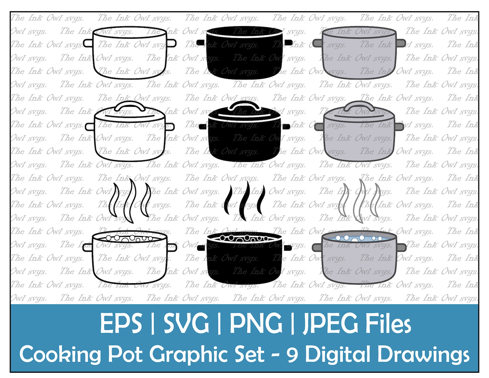 Cooking Pot With Lid Vector Clipart / Outline & Stamp Graphic/ - Etsy