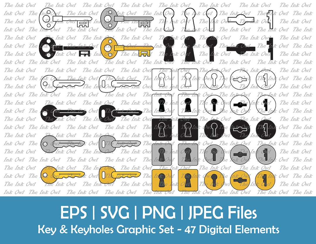 Key & Keyhole Vector Clipart Expanded Set / Outline, Silhouette Stamp ...