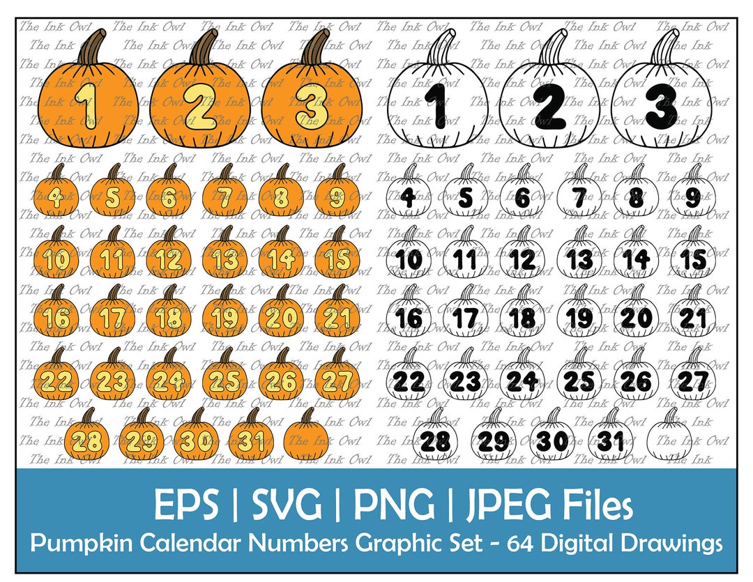 Pumpkin Calendar Number Icons Clipart Set / Outline & Color - Etsy