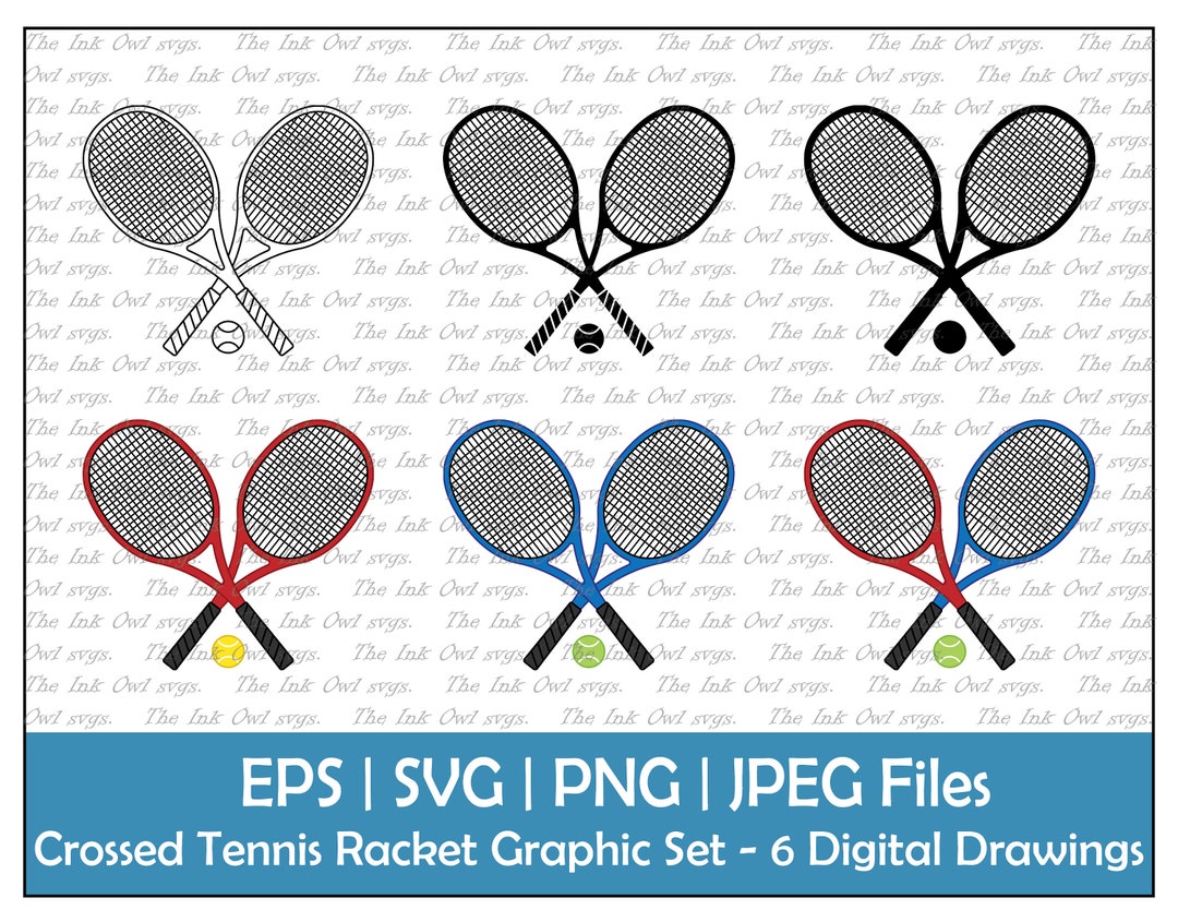 Crossed Tennis Racket and Ball Vector Clipart Set / Outline, Stamp and ...