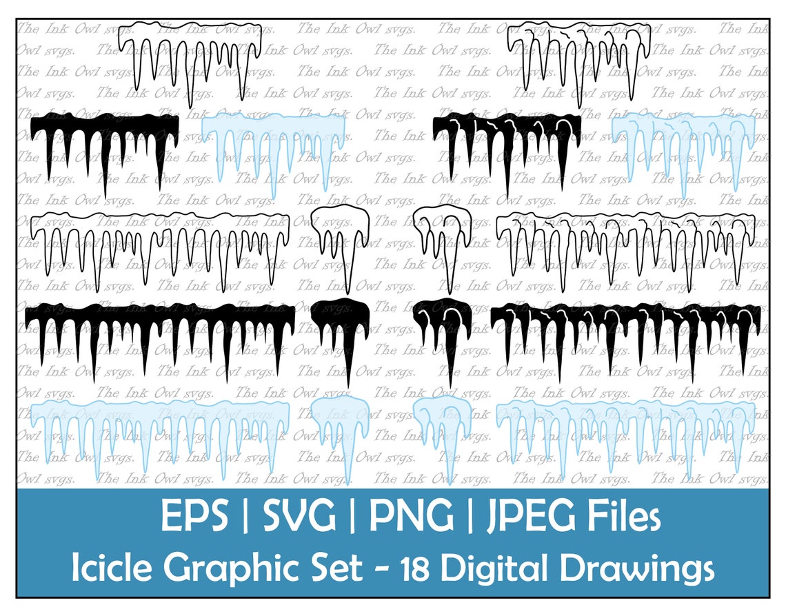 Icicle Graphic Set Vector Clipart / Drawing Outline and Stamp ...