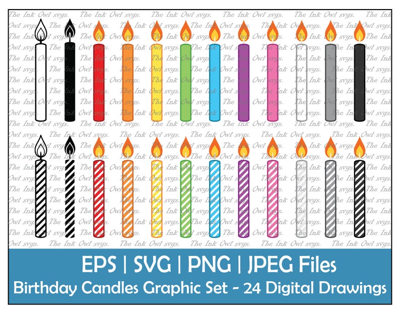 Birthday Candles Clipart Set / Outline, Stamp and Color Graphic ...