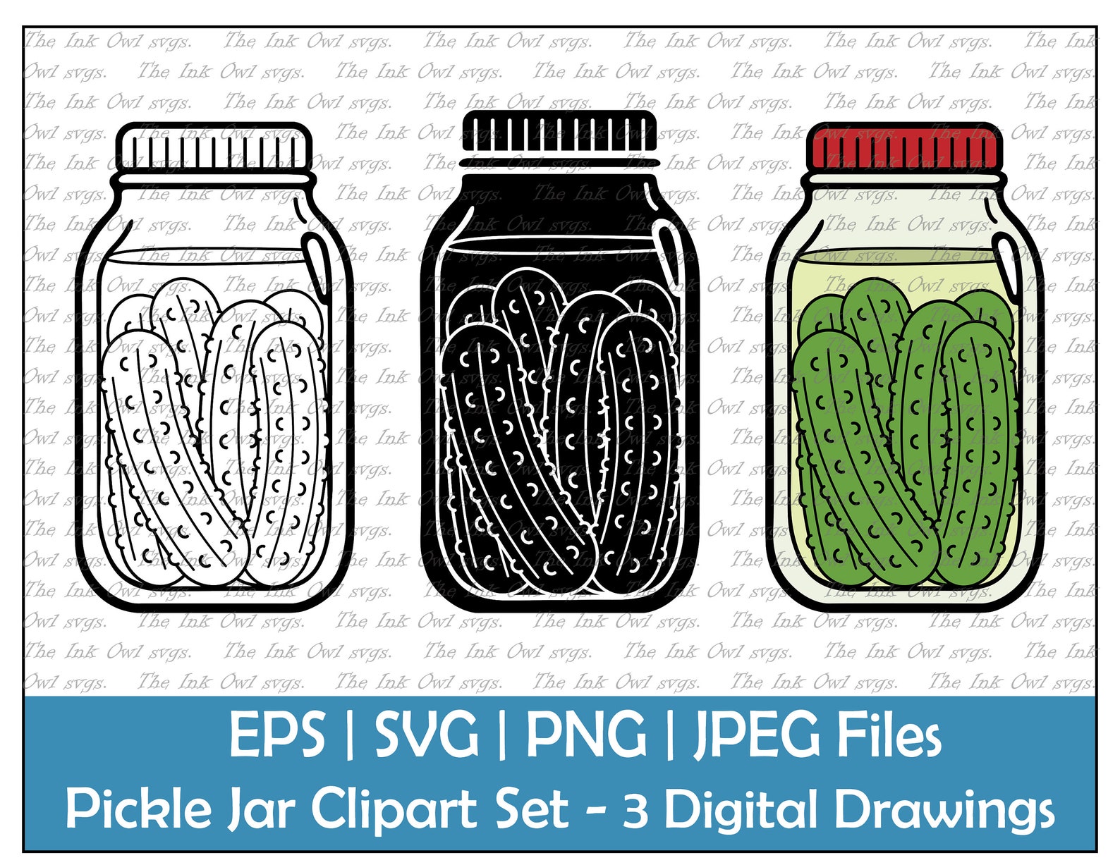 Pickle Jar Vector Clipart / Outline & Stamp Drawing Illustrations ...