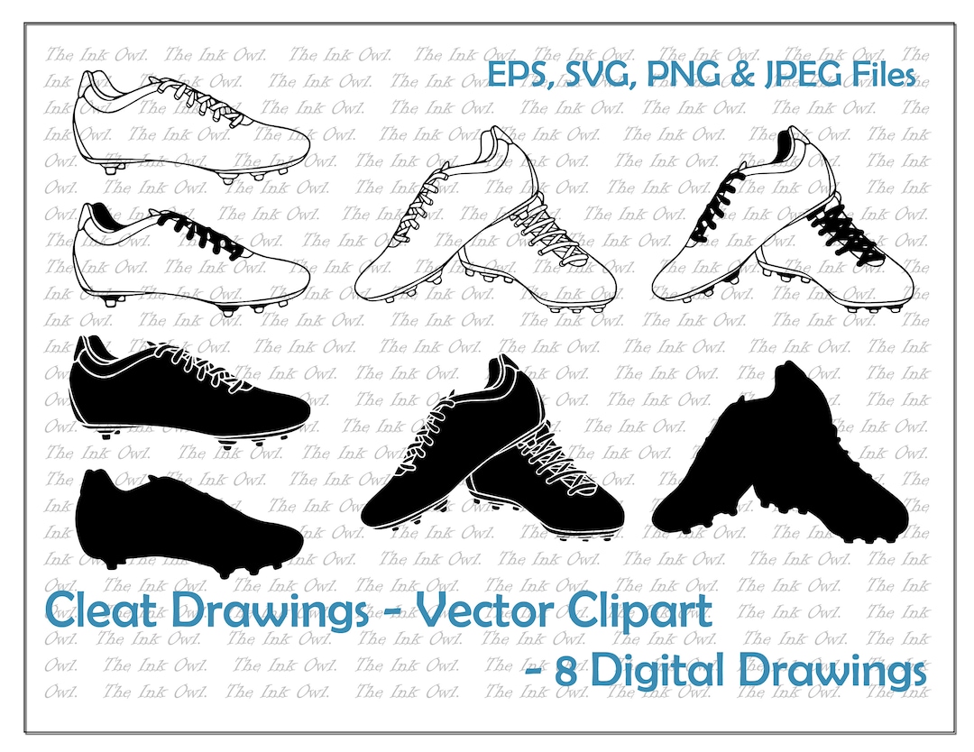 Cleats Shoes for Football / Soccer Clipart Set / Outline & Stamp ...