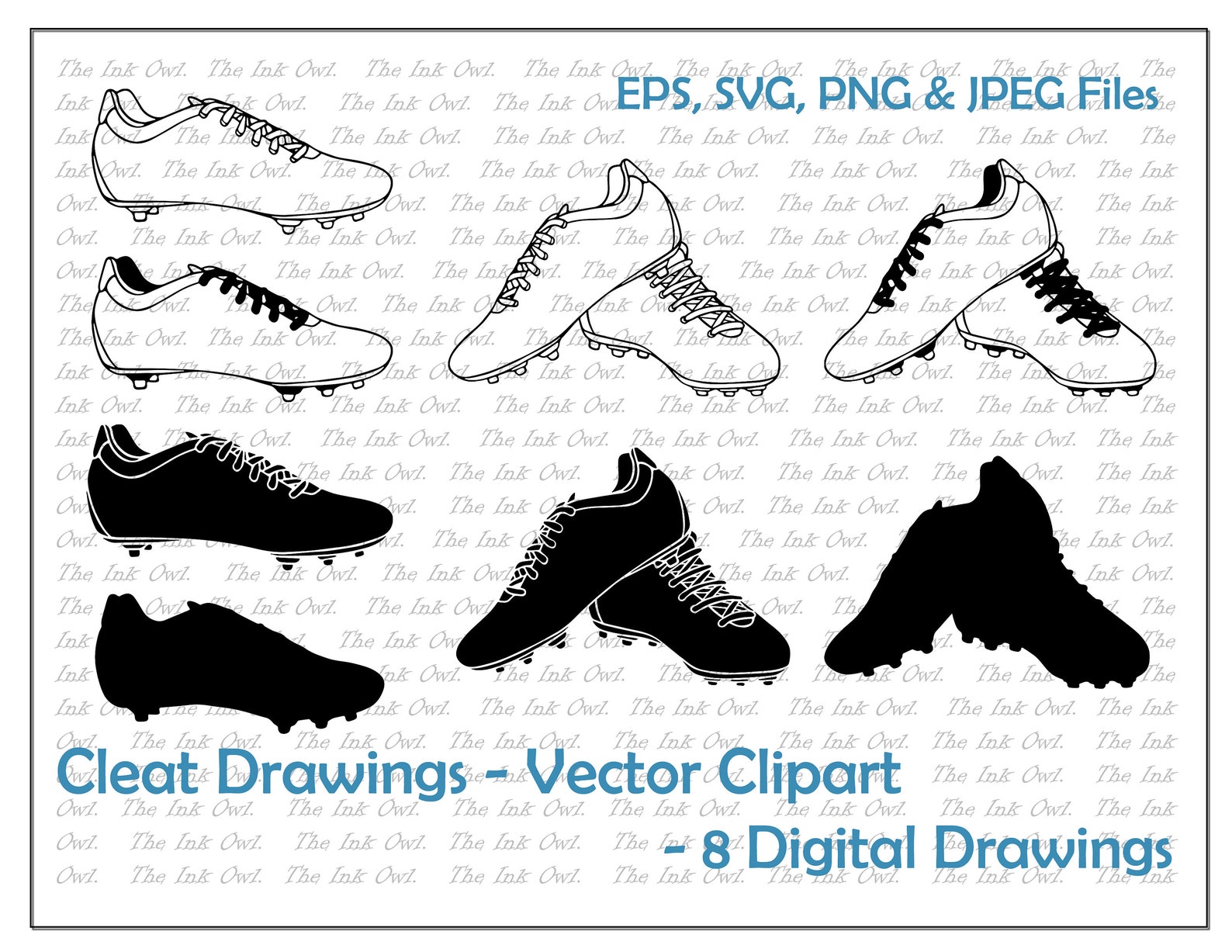 Cleats Shoes for Football / Soccer Clipart Set / Outline & Stamp ...