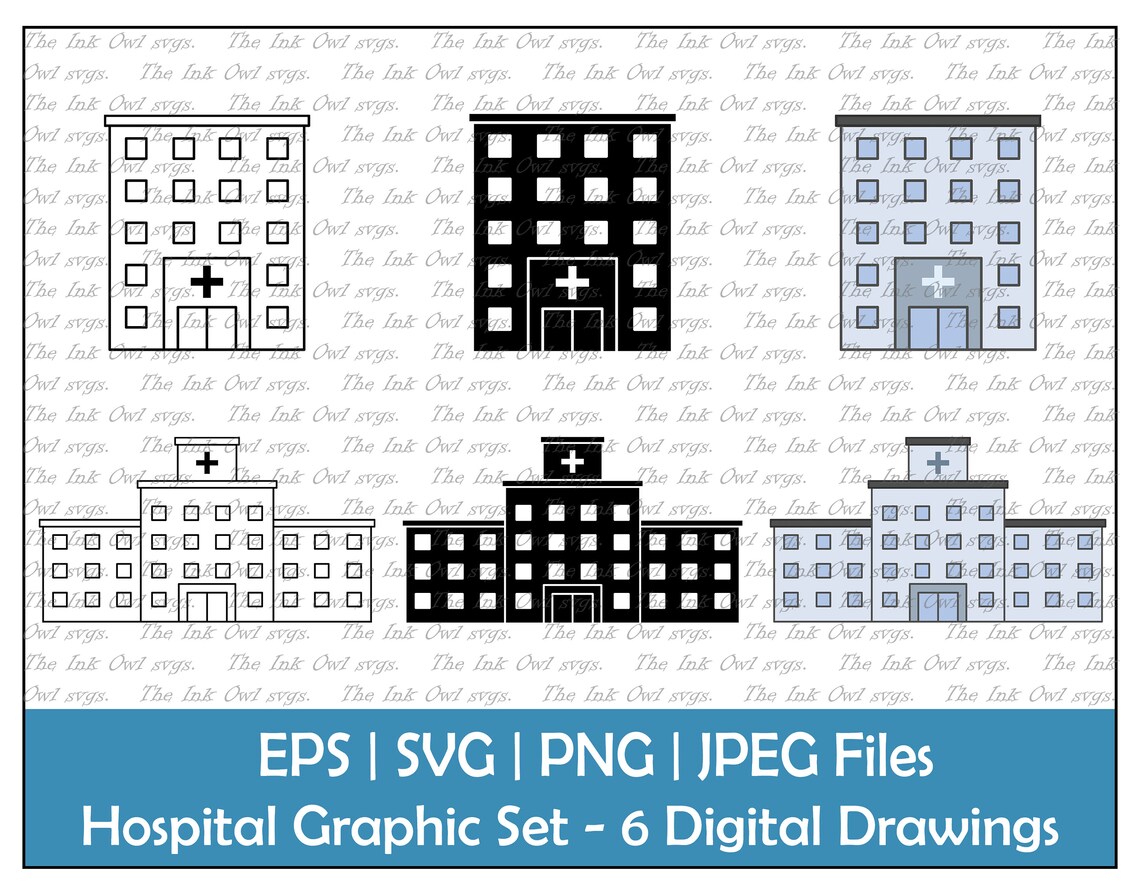 Hospital Building Vector Clipart Set / Outline & Stamp Drawing - Etsy