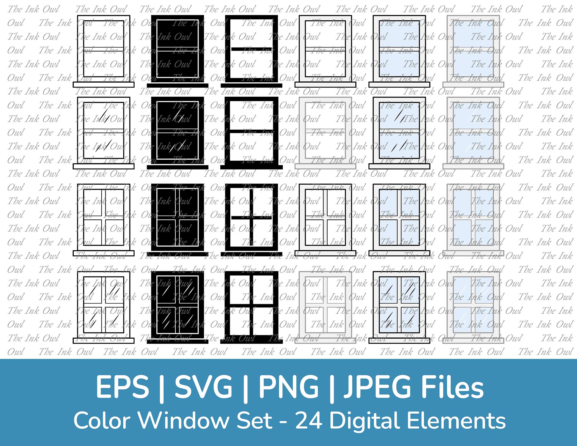Cartoon Window Vector Clipart Set / Outline, Stamp Silhouettes & Color ...