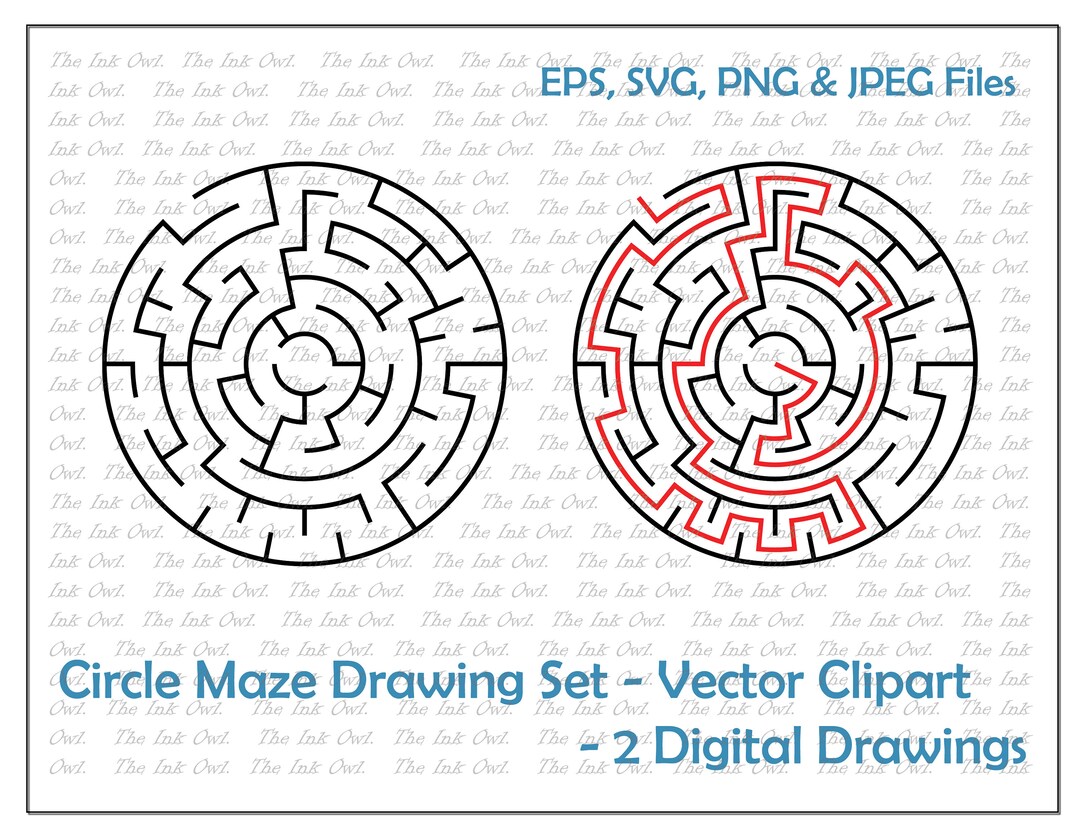 Circle Maze Puzzle Vector Clipart Set / With Solved Maze / Drawing ...