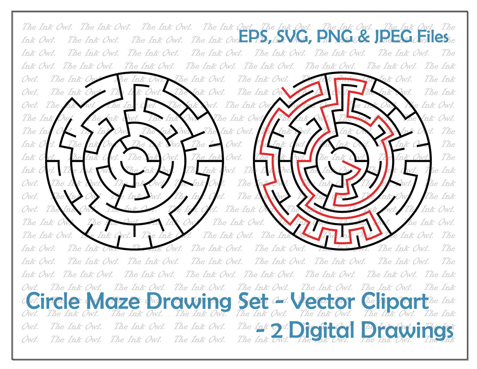 Circle Maze Puzzle Vector Clipart Set / With Solved Maze / Drawing ...