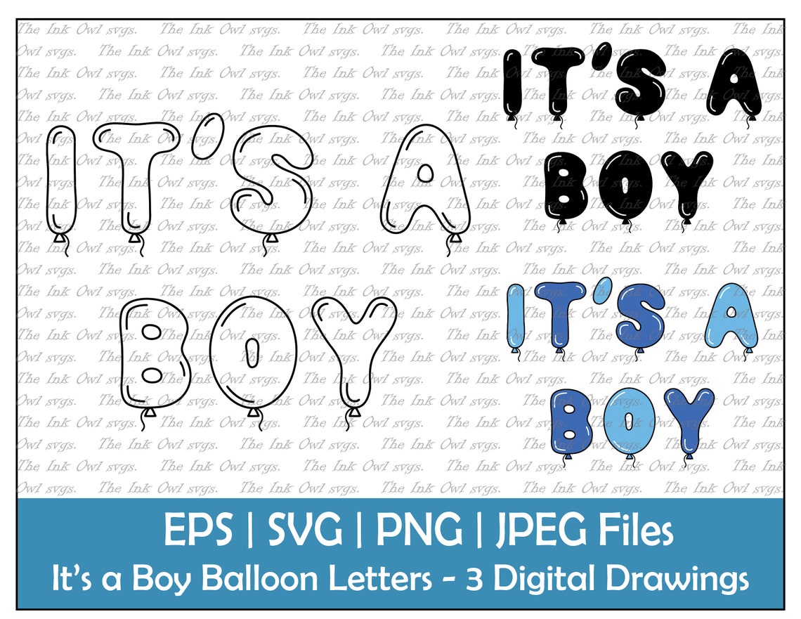 It's a Boy Balloon Letter Text Clipart / Outline Text - Etsy