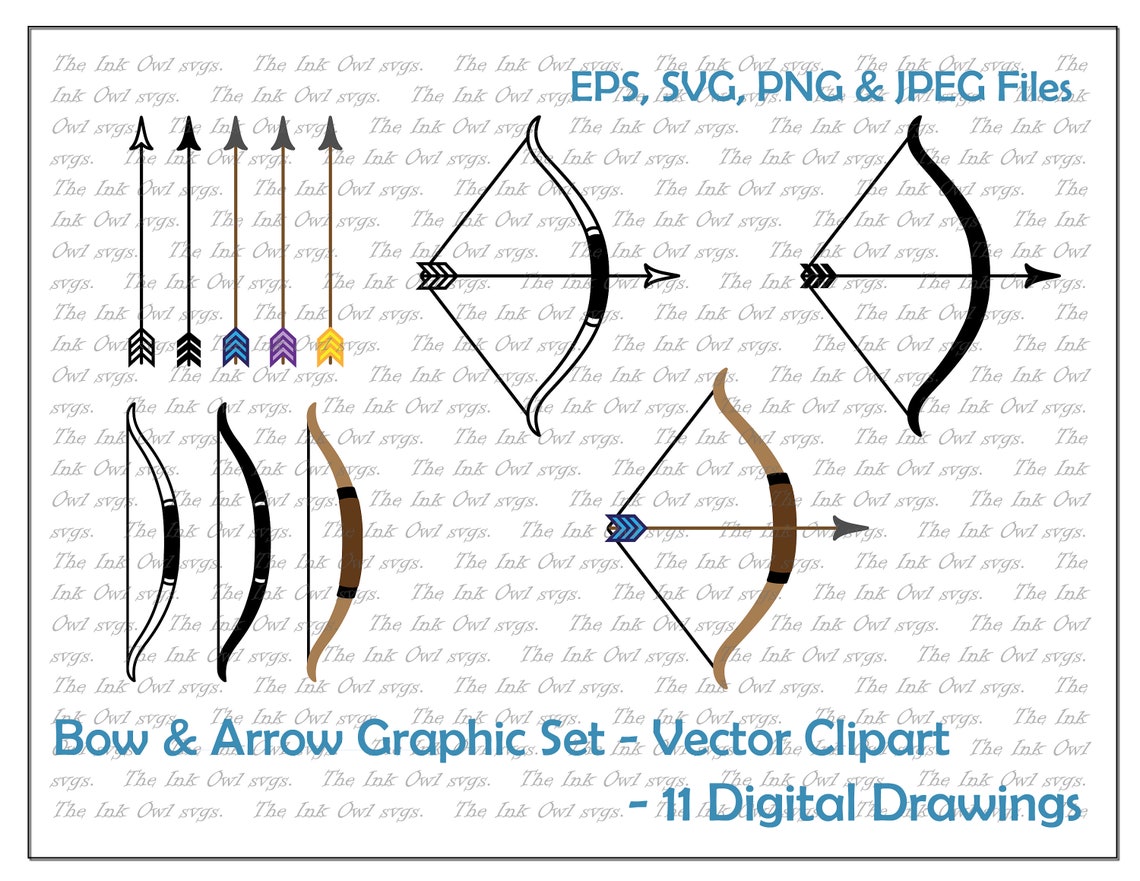 Bow and Arrow Vector Clipart Set / Outline & Stamp Drawing - Etsy