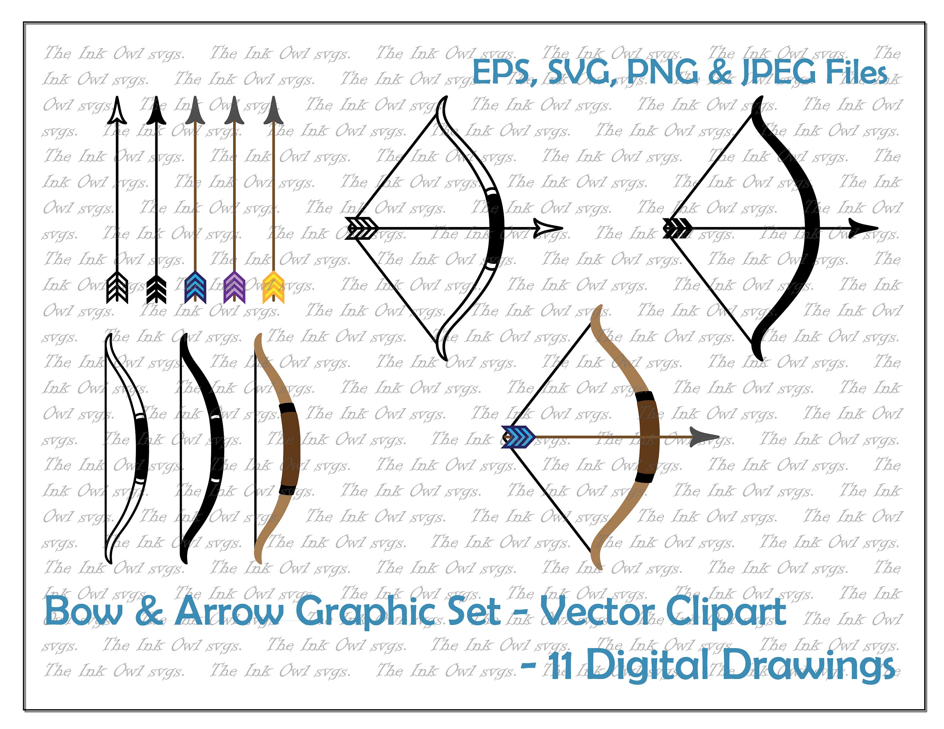 Bow and Arrow Vector Clipart Set / Outline & Stamp Drawing | Etsy