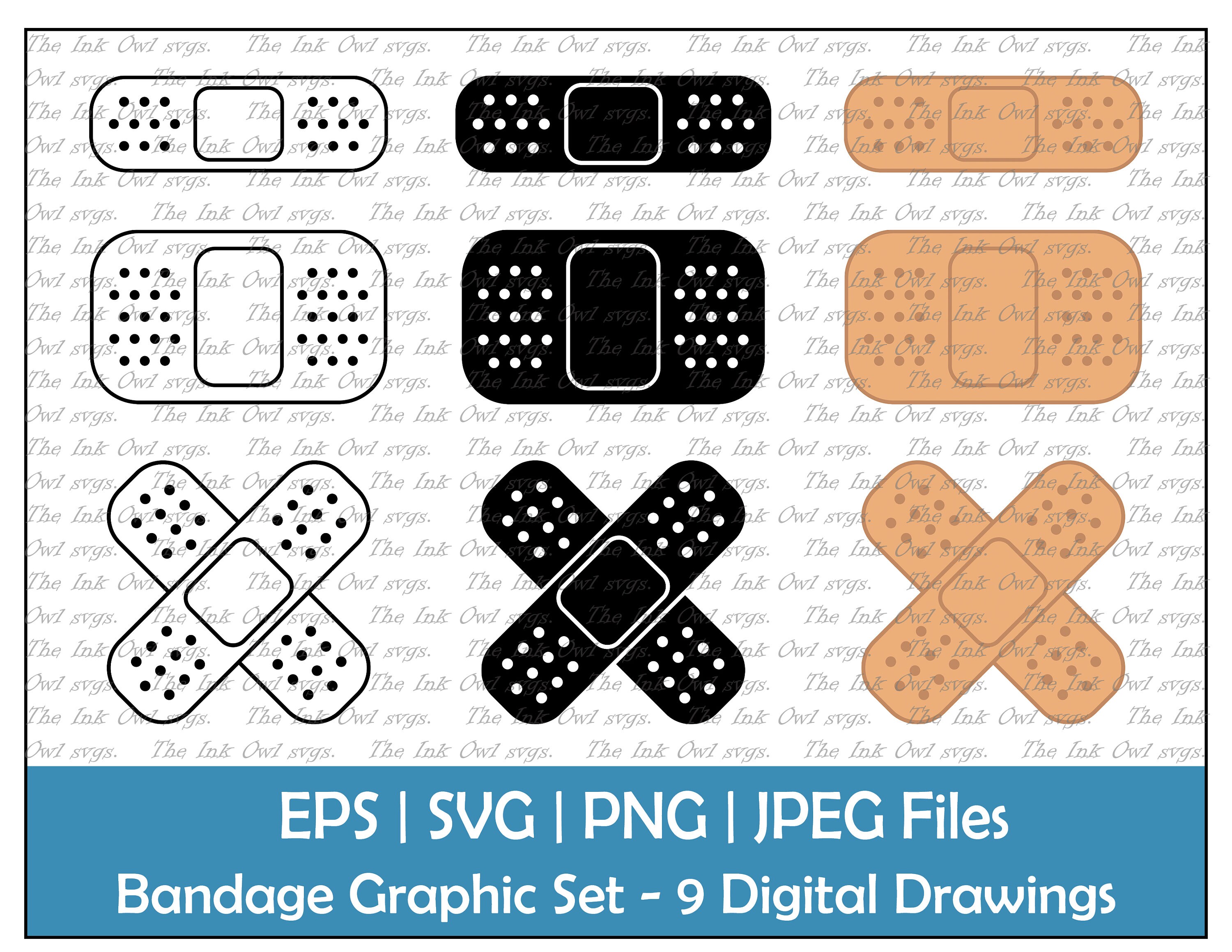 Adhesive Bandage Vector Clipart Set / Outline & Stamp Drawing | Etsy