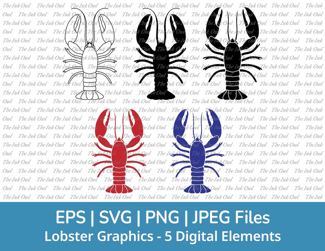 Lobster Svg Vector Clipart Set / Outline, Stamp Silhouette & Color ...