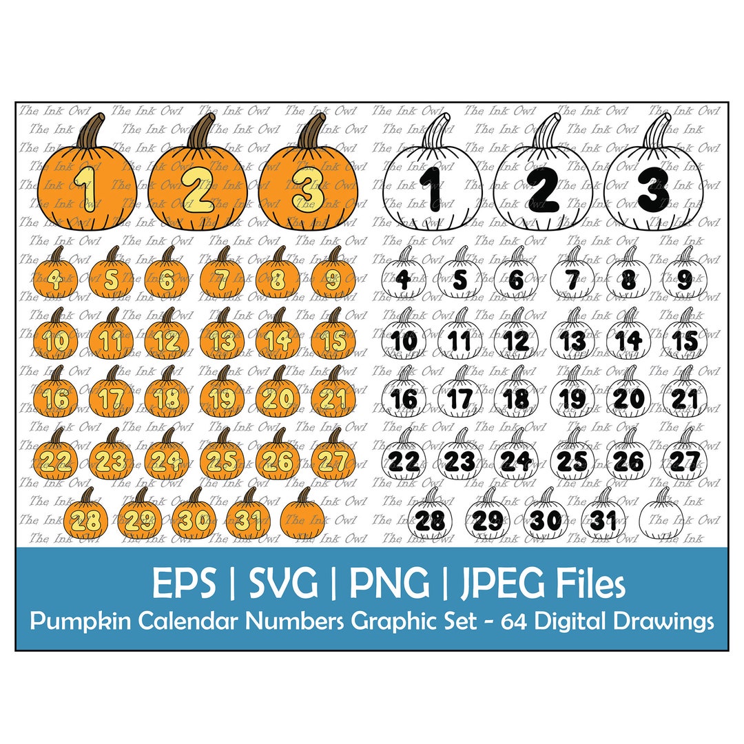 Pumpkin Calendar Number Icons Clipart Set / Outline & Color Planner ...