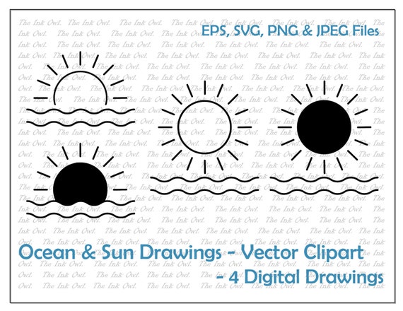 Sun and Ocean Waves Vector Clipart Icon / Outline and | Etsy