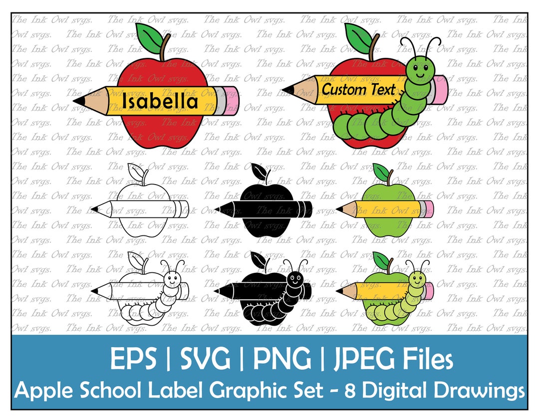 Back to School Apple Name Label With Caterpillar Vector Clipart ...