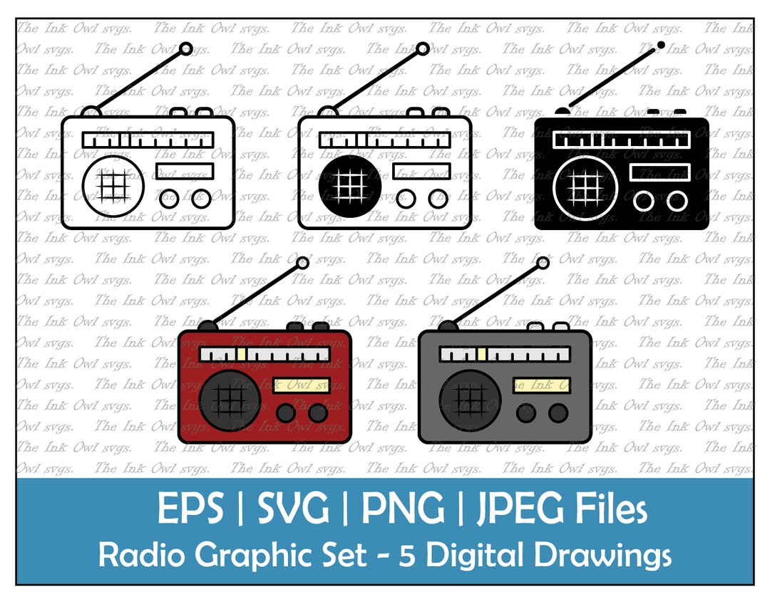 Vintage Radio Vector Clipart Set / Outline, Stamp & Color Graphics ...