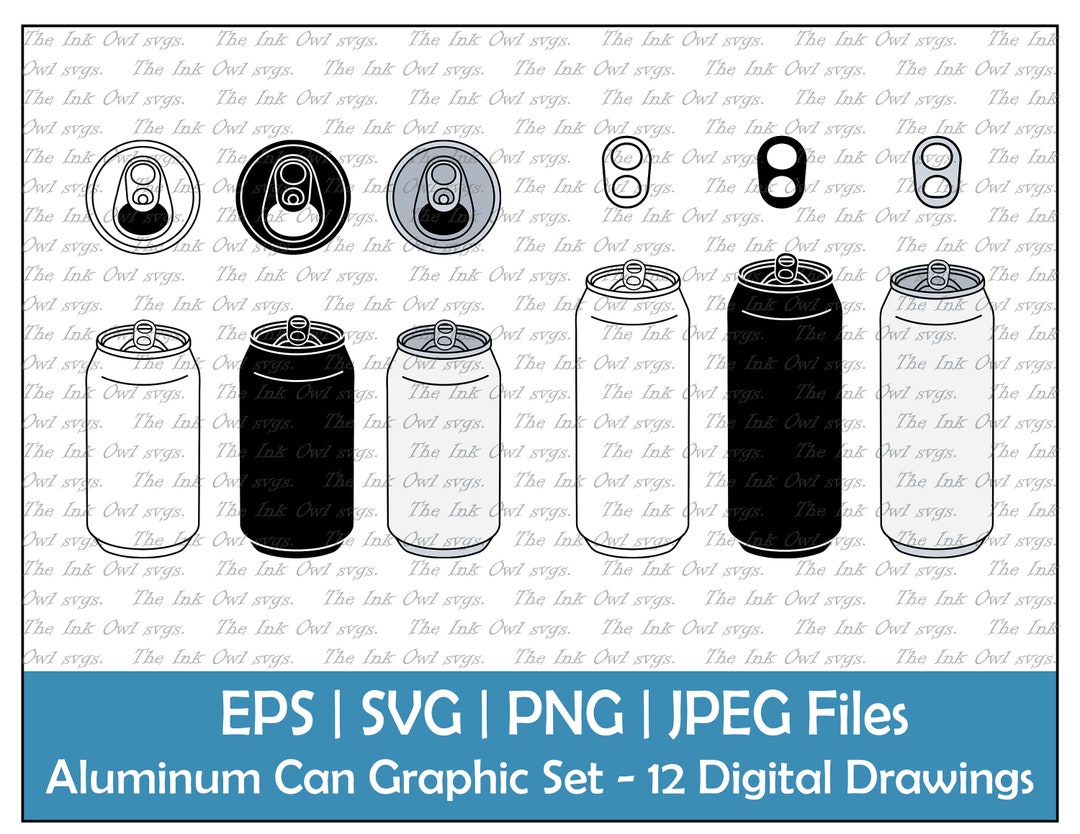 Aluminum Pop or Soda Can Blank Template Clipart Set / Outline & Stamp ...