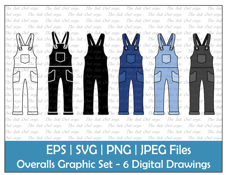Overalls Set Vector Clipart / Outline & Stamp Drawing - Etsy