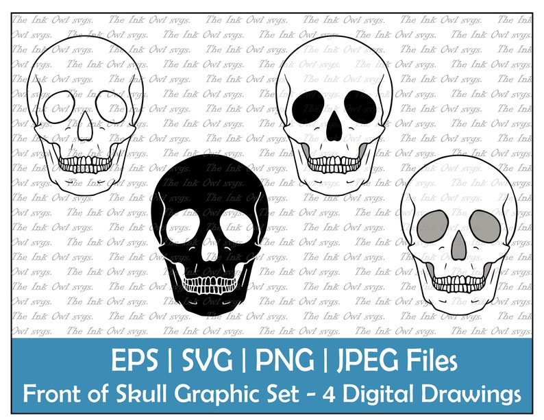 Skull Facing Front Clipart Set / Outline Silhouette & Color - Etsy